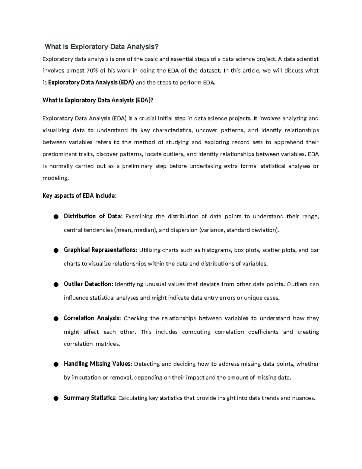 Exploratory Data Analysis (EDA) - Key Concepts and Steps - Studocu