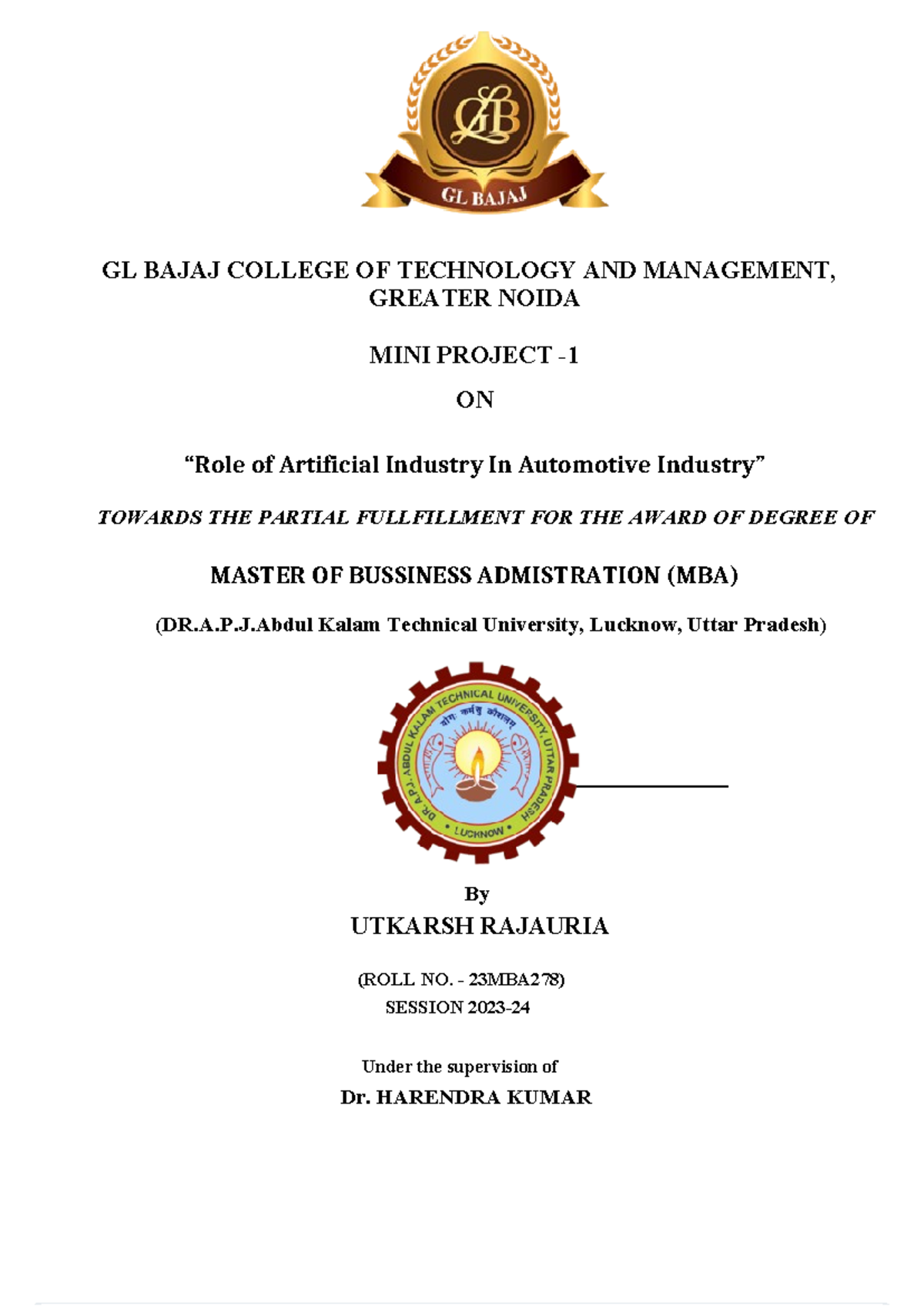 MBA 2023: Mini Project on AI's Role in Automotive Industry - Studocu
