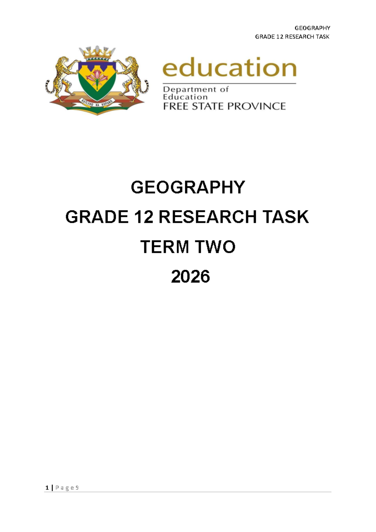 GEOGRAPHY GRADE 12 RESEARCH TASK TERM TWO 2026 GUIDELINES - Studocu