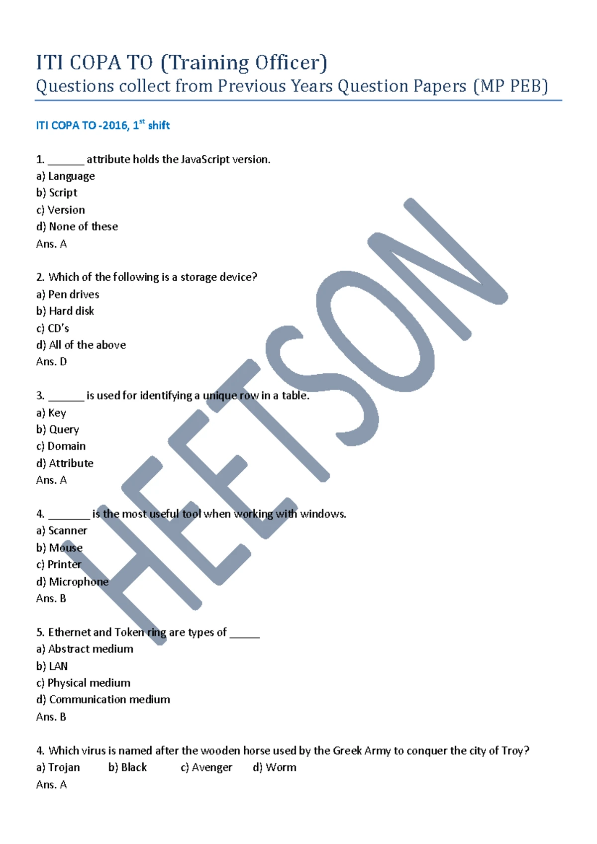 COPA Practical Exam Question Paper 2020 & 2014 (Revised) - Studocu