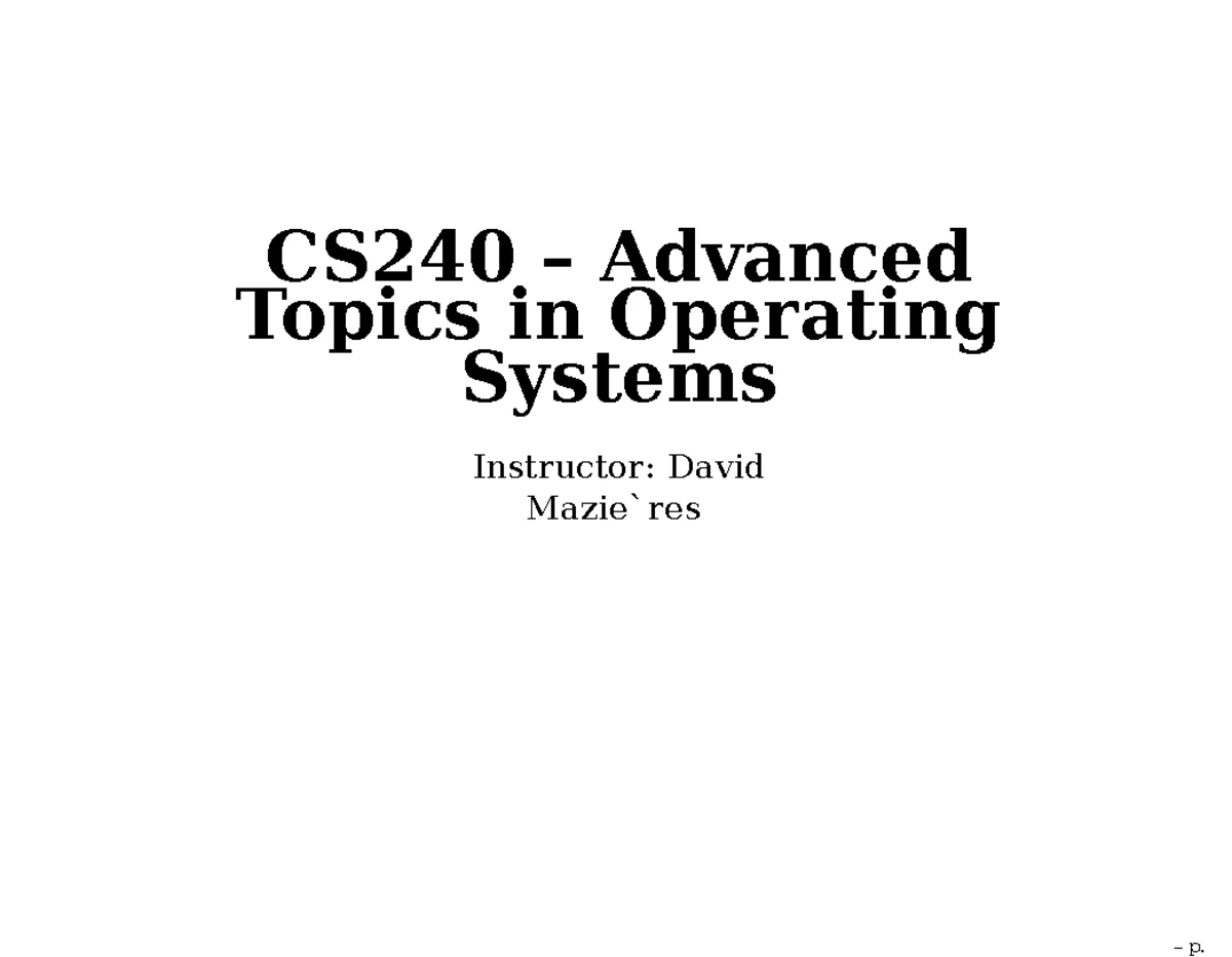 Lecture Notes Advanced Operating Systems Operating Systems Lecture Notes Department Of