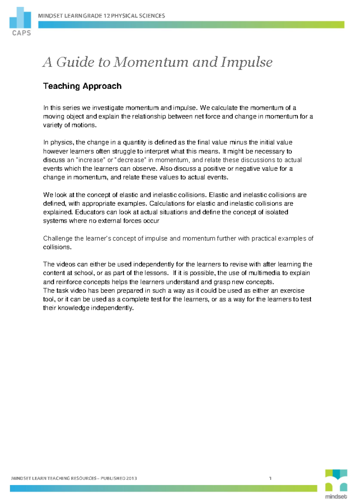 Physical Science 12-1 A Guide to Momentum and Impulse - A Guide to ...