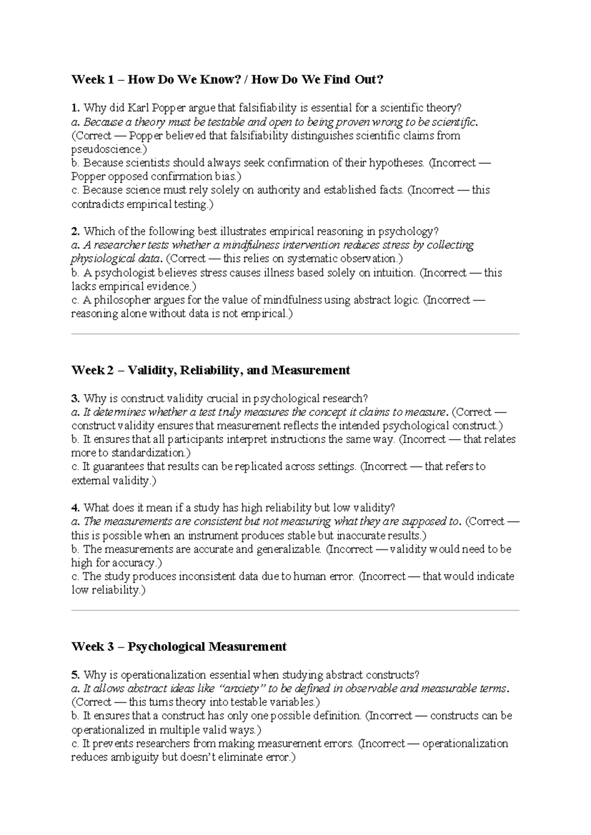 Week 1 - Mandatory Assignment Example Questions on Scientific Inquiry ...