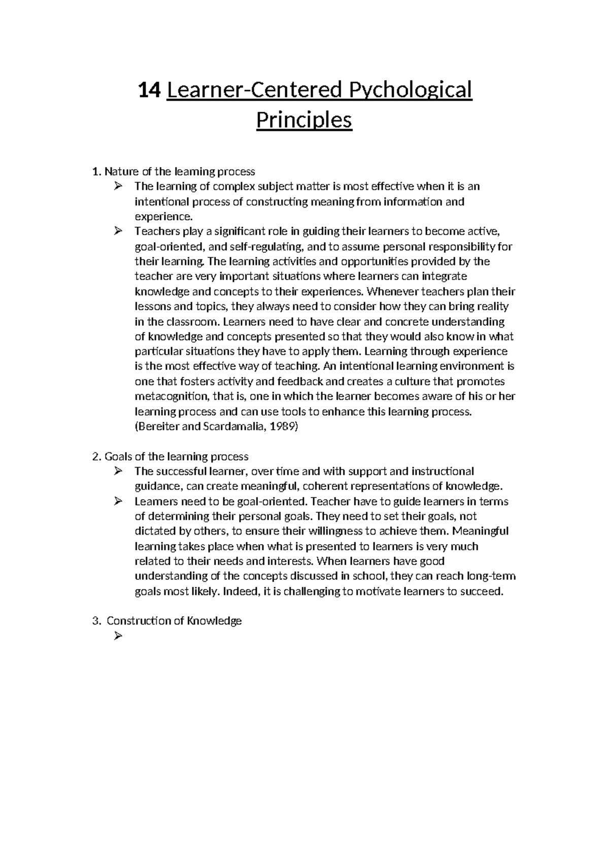 14 Learner Centered Psychological Principles - Nature of the learning ...