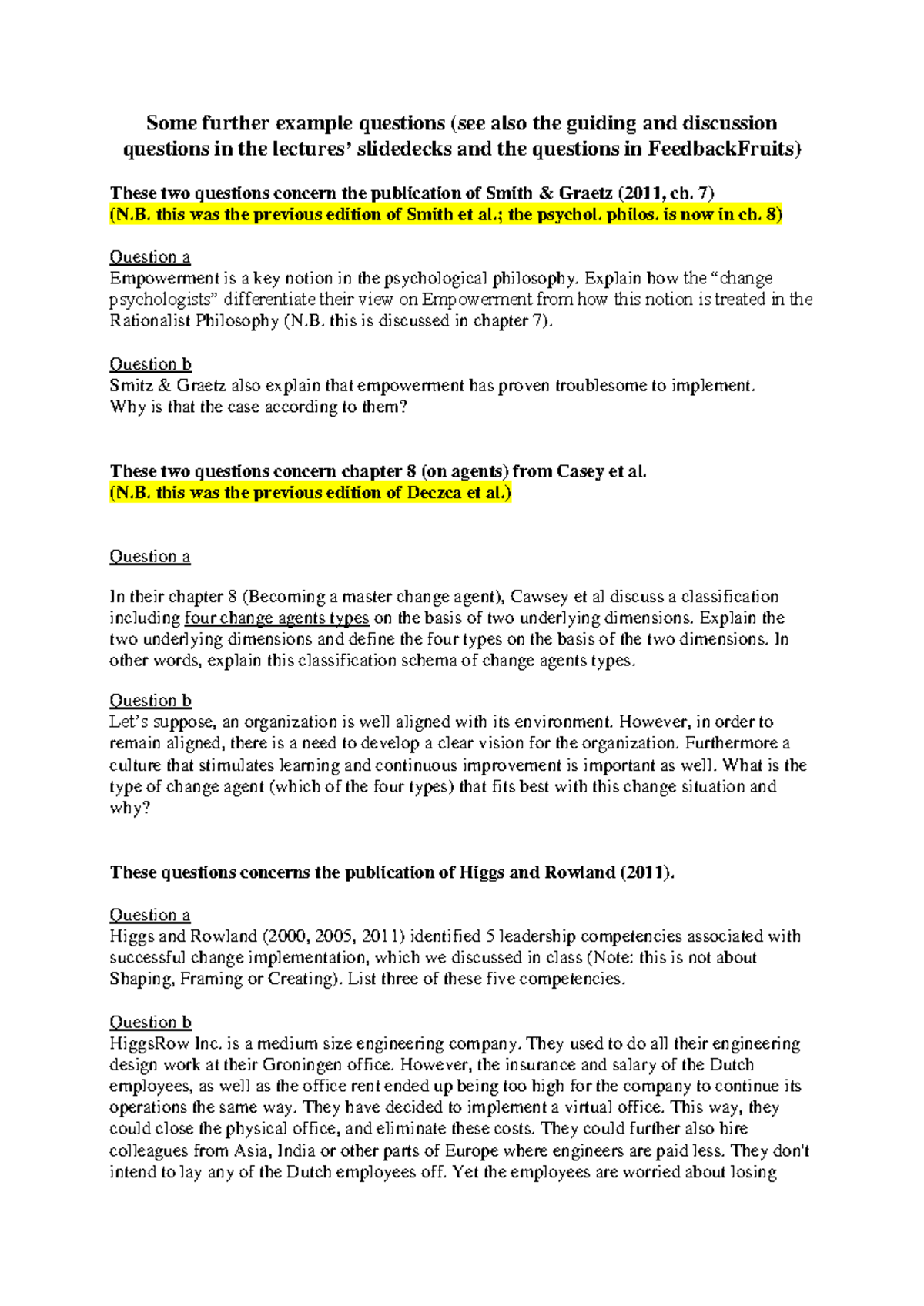 Further Example Exam Questions: CHF 22-23 on Change Psychology Topics ...