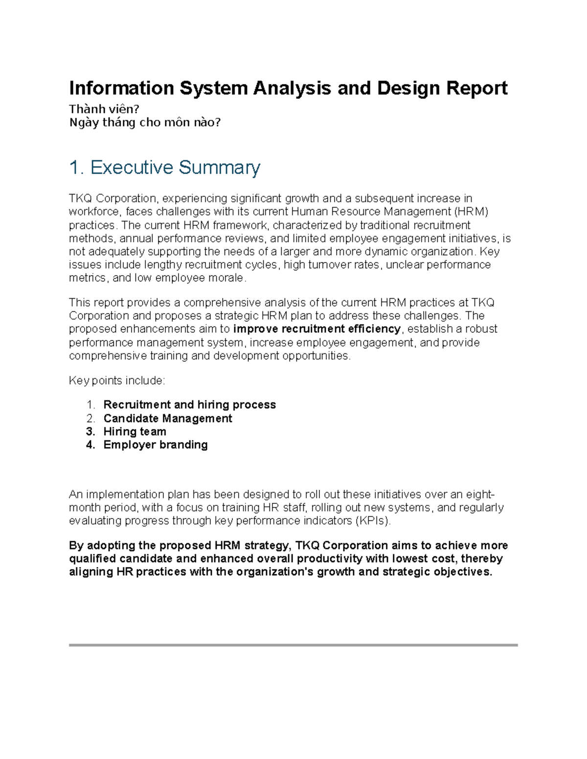 ATS 101: HRM Strategy and Information System Analysis Report - Studocu