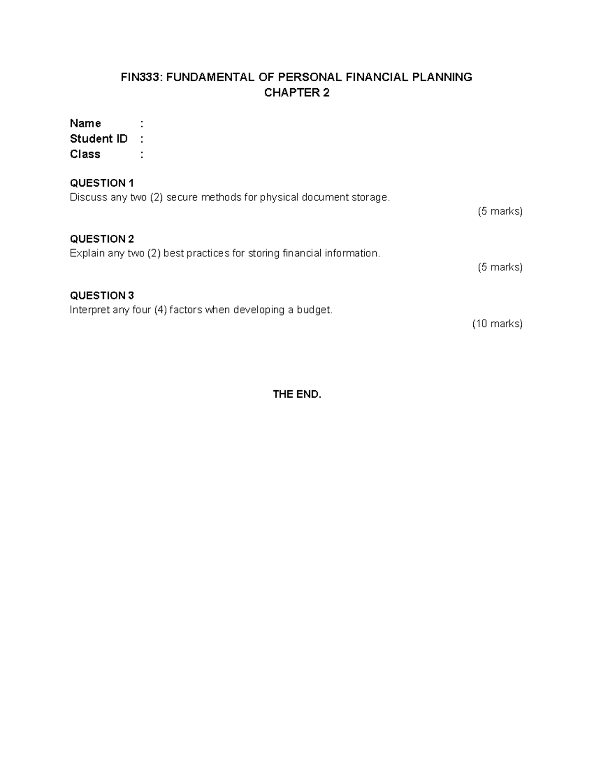 Task Chapter 2 - practice - Personal Financial Planning - FIN333 ...