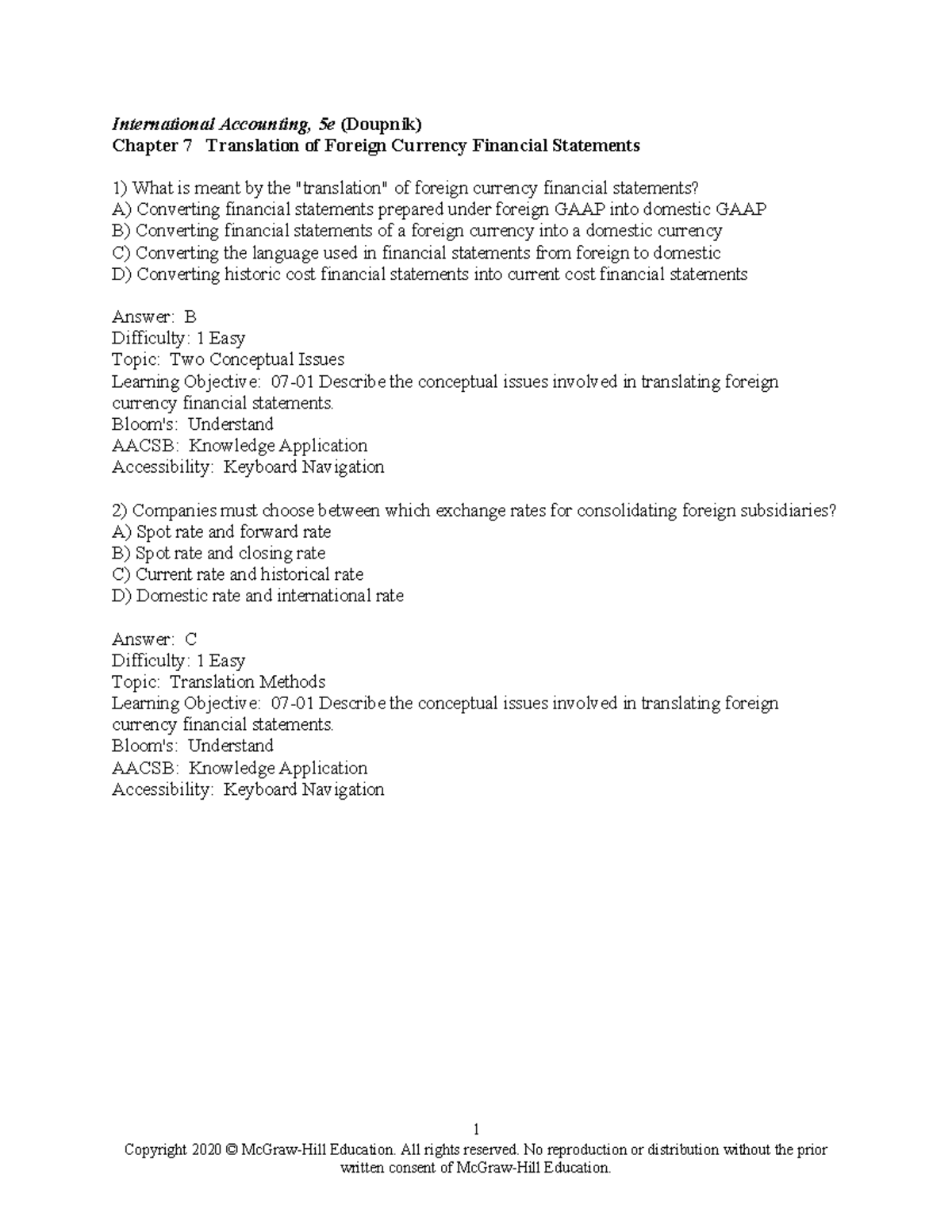 International Accounting 5e Doupnik Chapter 07 TB Answer Key (Rev ...