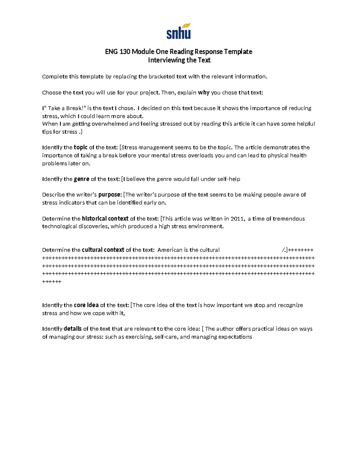 ENG 130 Module One Reading Response Template (1) - ENG 130 Module One ...