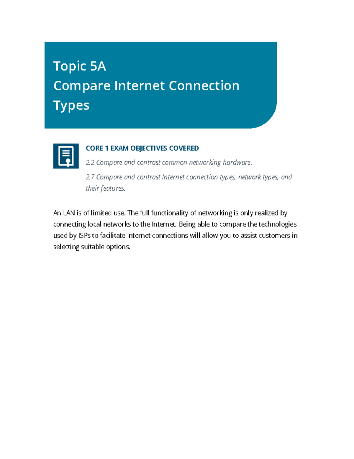 Lesson 5 Comparing Internet Connection Types And Networking Hardware