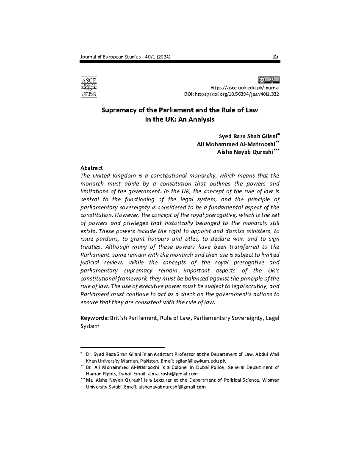 Political science - Journal of European Studies – 40/1 (2024) 15 asce ...