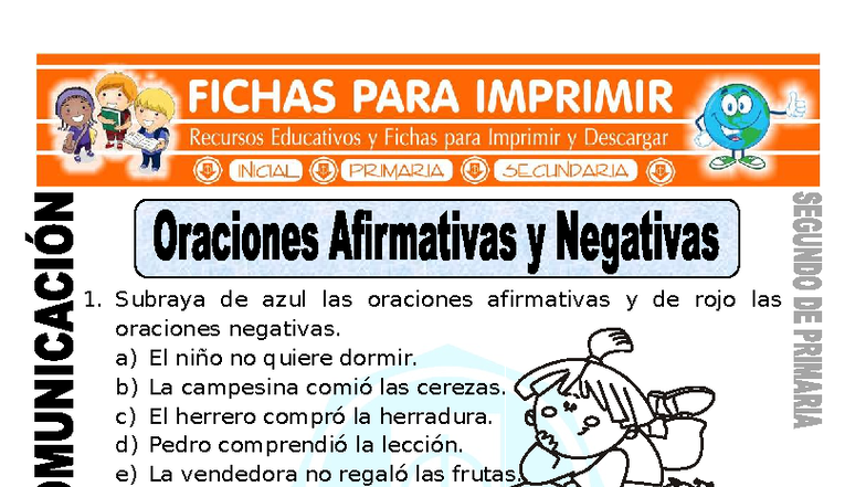 Ficha de Oraciones Afirmativas y Negativas - 2º Primaria - Studocu