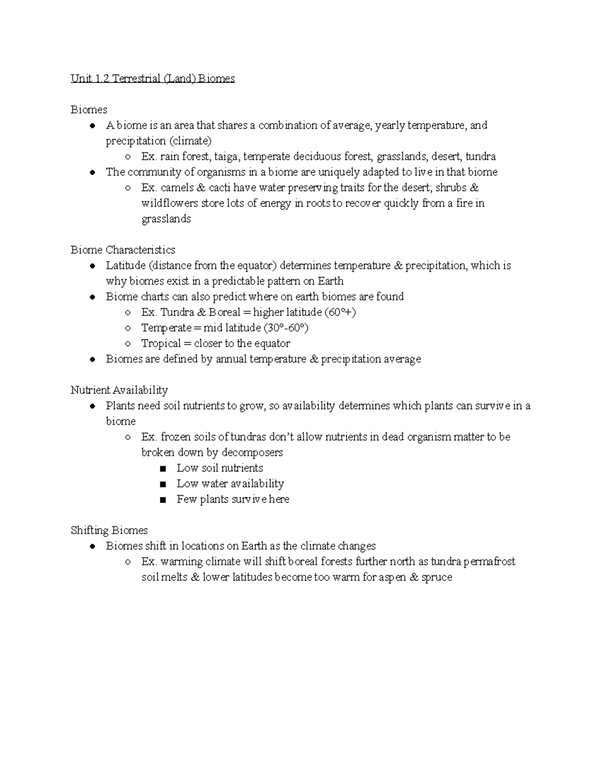 Copy of Unit 1.2 Terrestrial (Land) Biomes - Unit 1 Terrestrial (Land ...