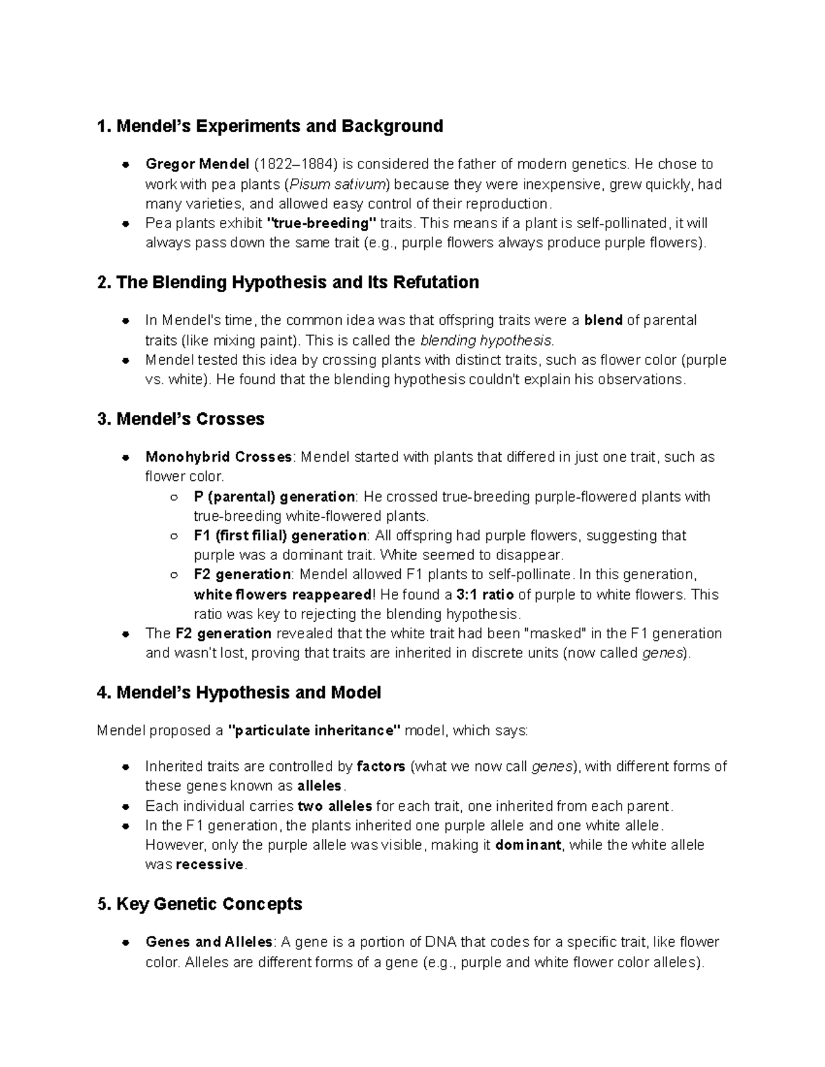 Bio 101: Mendelian Genetics Lecture Notes and Key Concepts - Studocu