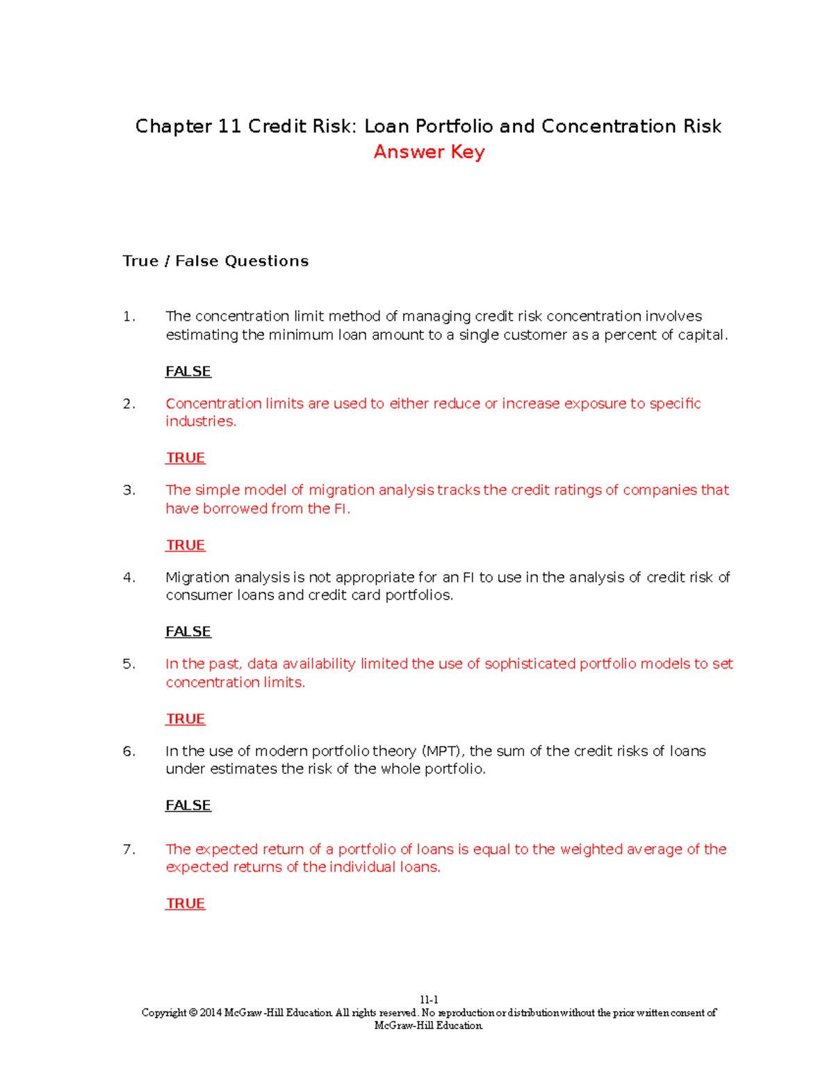 TBChap 011 - Test Bank Answer Key for Credit Risk Questions - Studocu