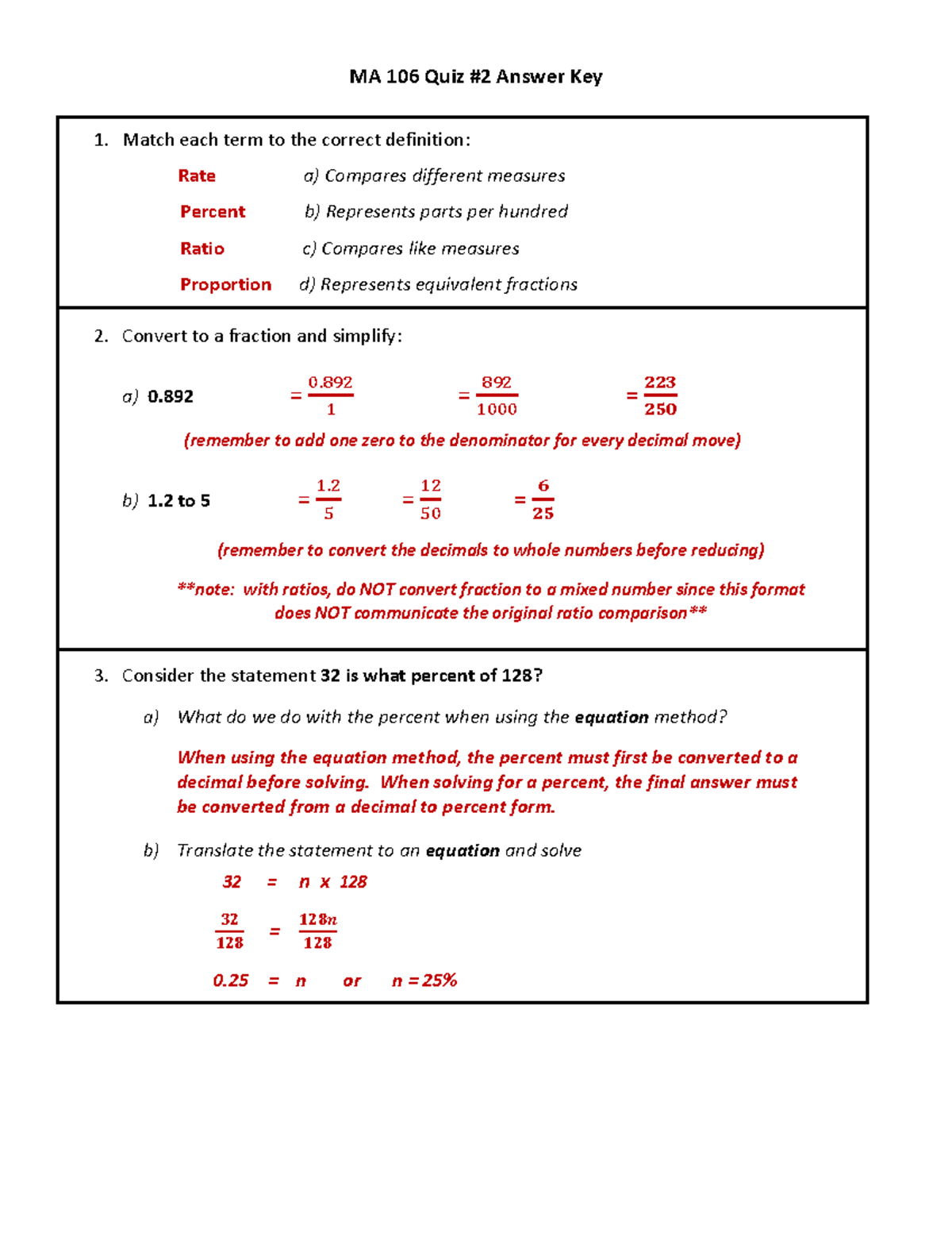 MA 106 Quiz #2 Answer Key - MA 106 Quiz #2 Answer Key 1. Match each ...