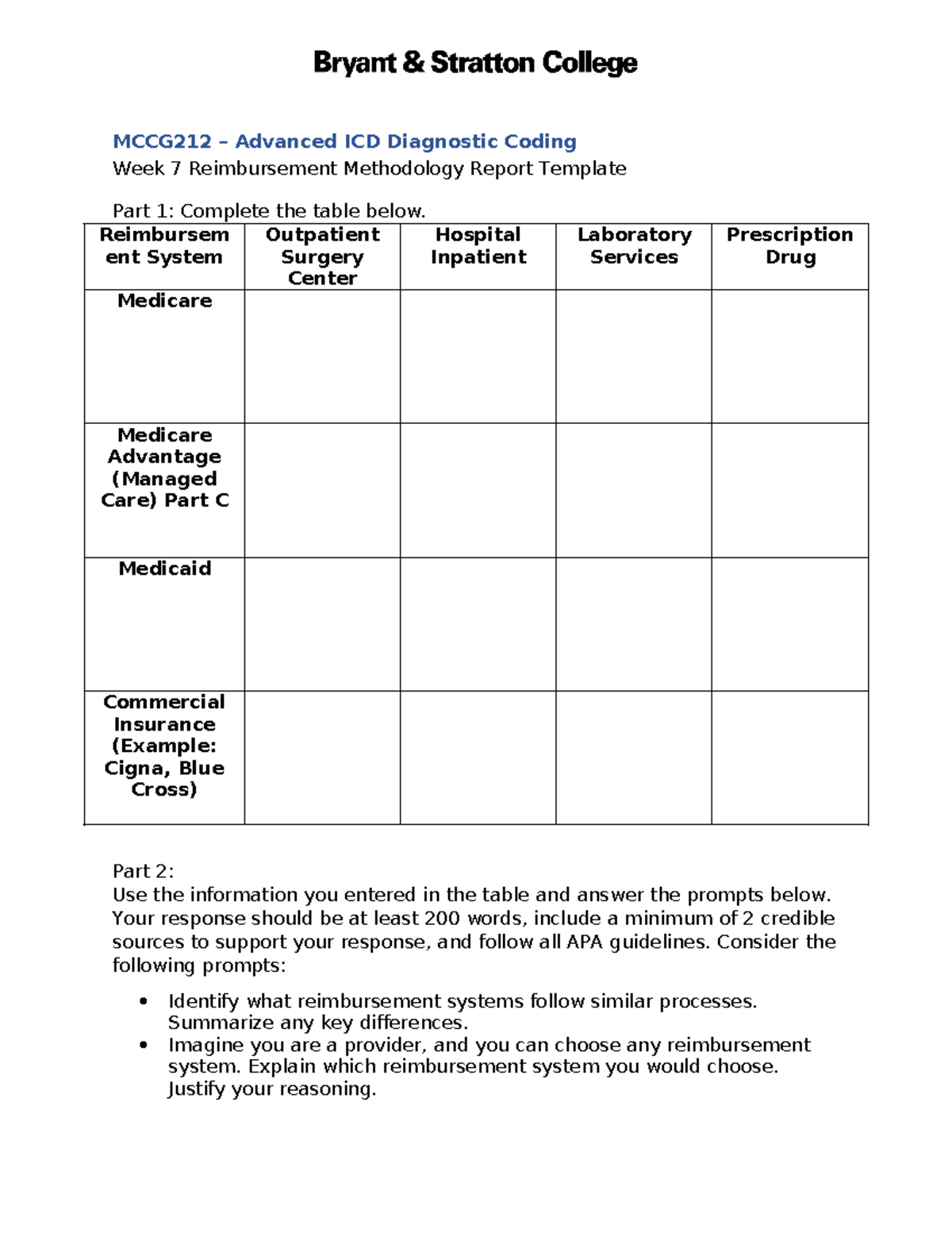 MCCG212 - Advanced ICD Coding Week 7 Reimbursement Methodology Report ...
