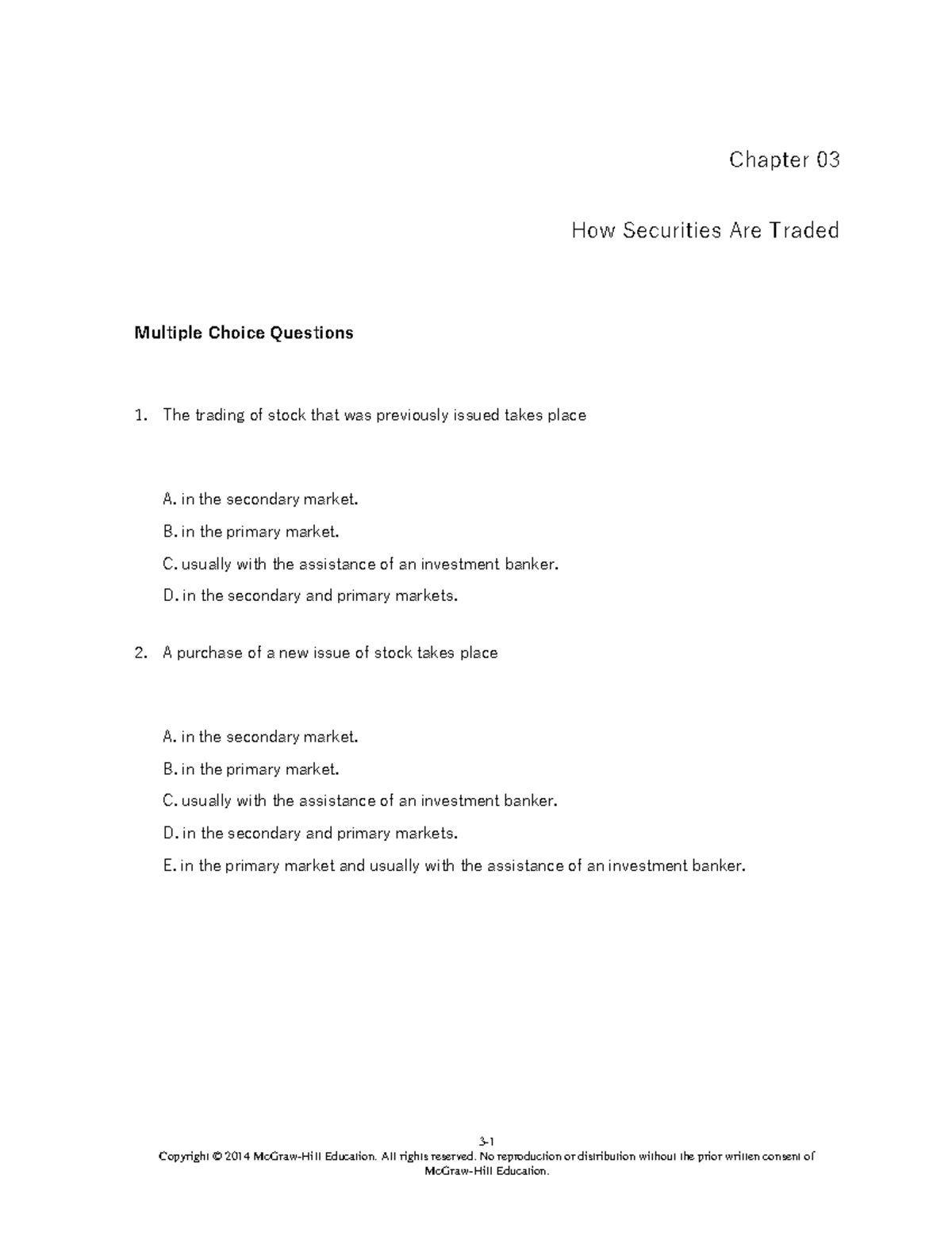Chap3 - Multiple choice - 3 - 1 Copyright © 201 4 McGraw-Hill Education ...