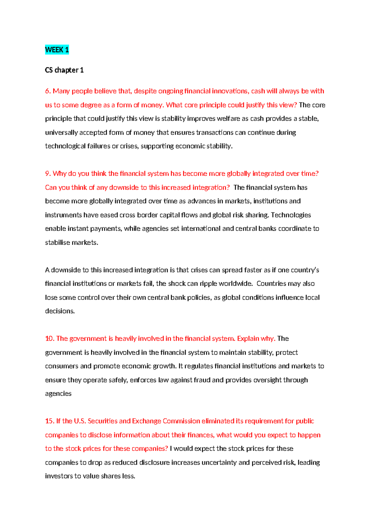 BANK2011 Week 1 Chapter 1 Homework Questions and Insights - Studocu