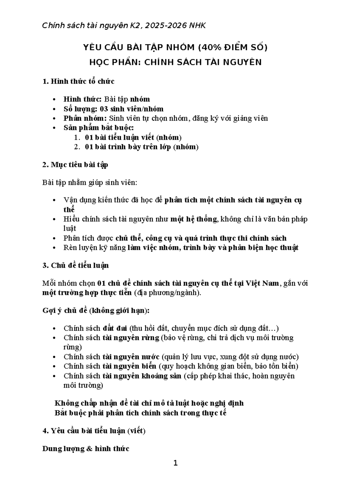 BÀI TẬP NHÓM 2025 - CHÍNH SÁCH TÀI NGUYÊN K2, NHK - Studocu