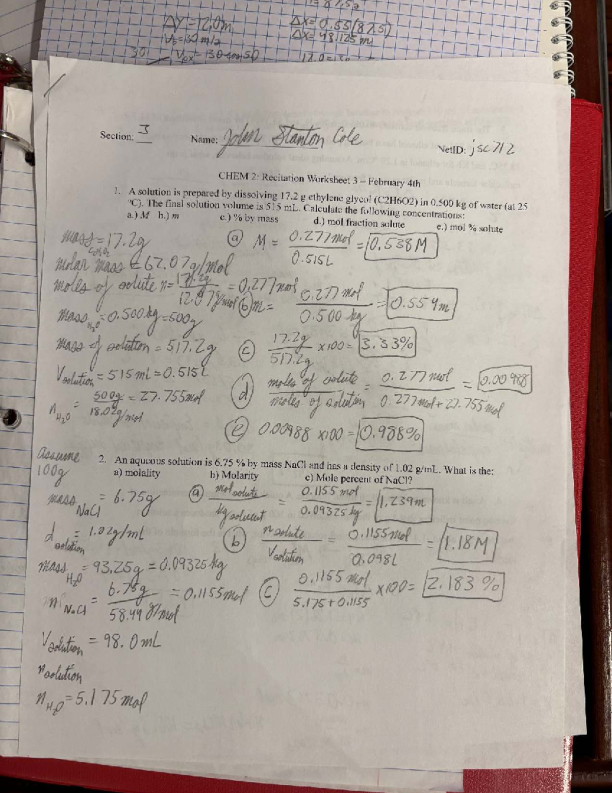 Recitation 24: Calculating Concentrations of Ethyl Glycol in Water ...