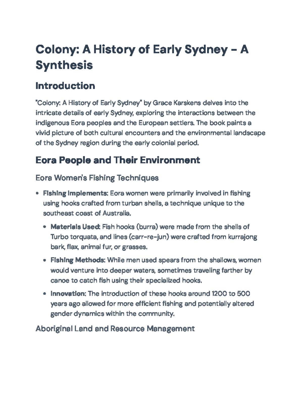 Colony: A Historical Overview of Early Sydney (HIST101 Final Exam Notes ...