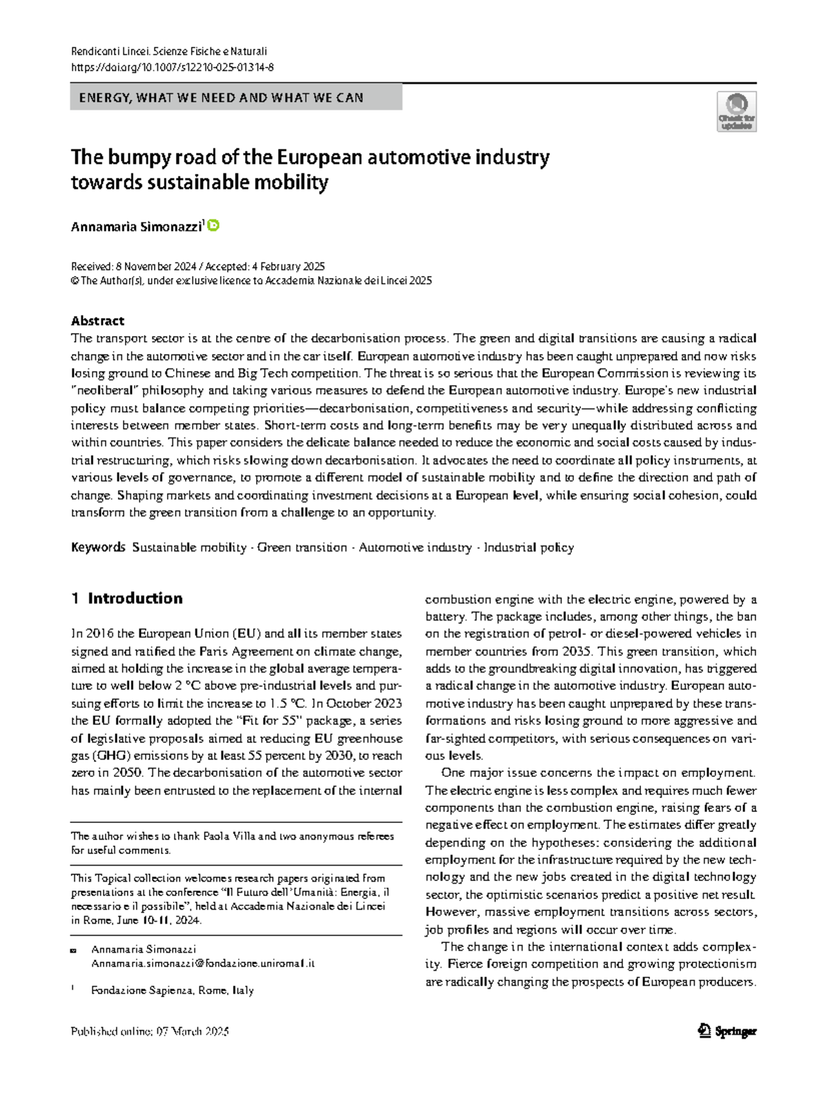 The Bumpy Road of the European Automotive Industry: Towards Sustainable ...