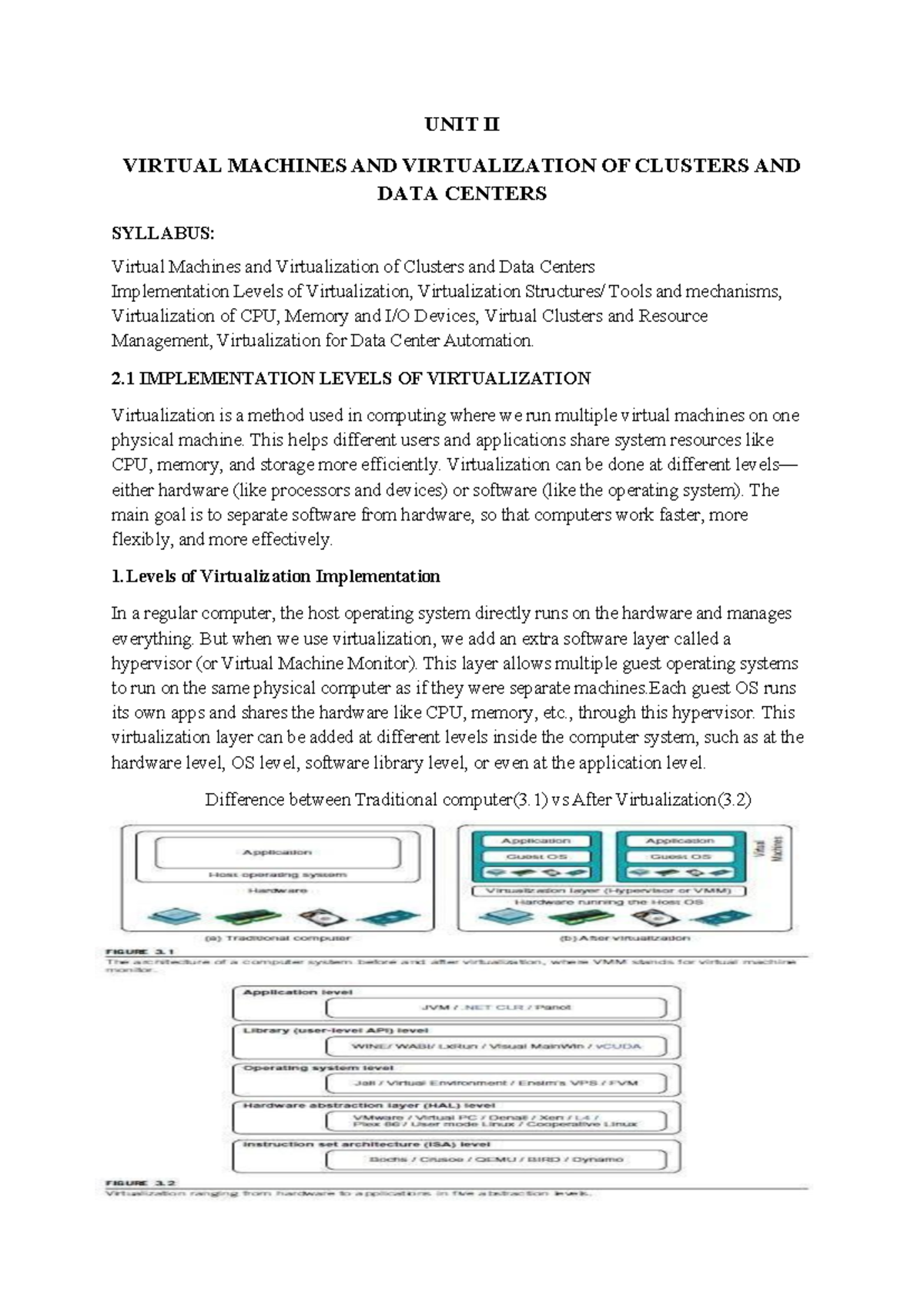 Cloud Computing UNIT2: Virtual Machines & Virtualization Concepts - Studocu