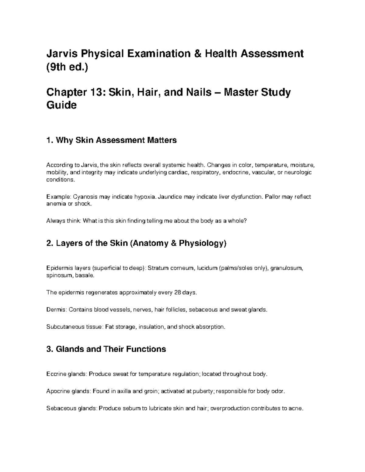 Jarvis Hlt Assess. (9th ed.) Ch. 13: Skin, Hair & Nails Study Guide ...