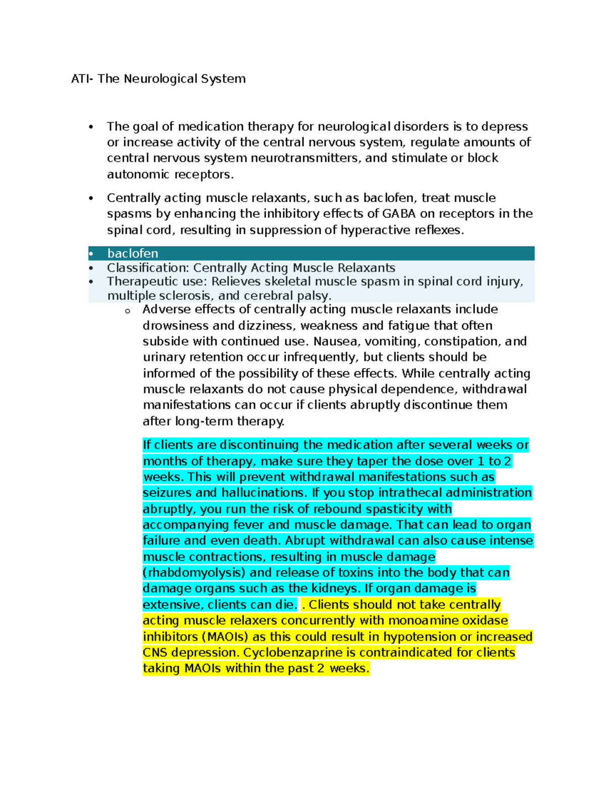 ATI- Neuro - Helps with studying for ATI Pharm - ATI- The Neurological ...