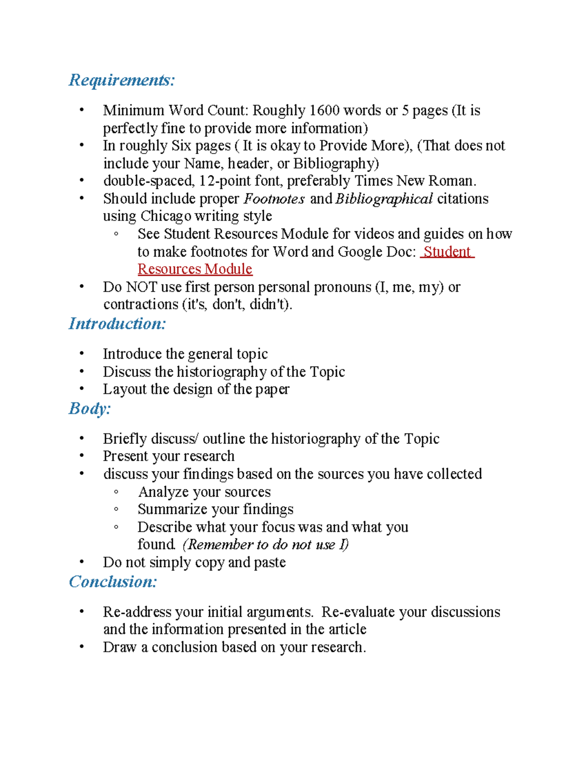 Instructions history paper - Requirements: • Minimum Word Count ...