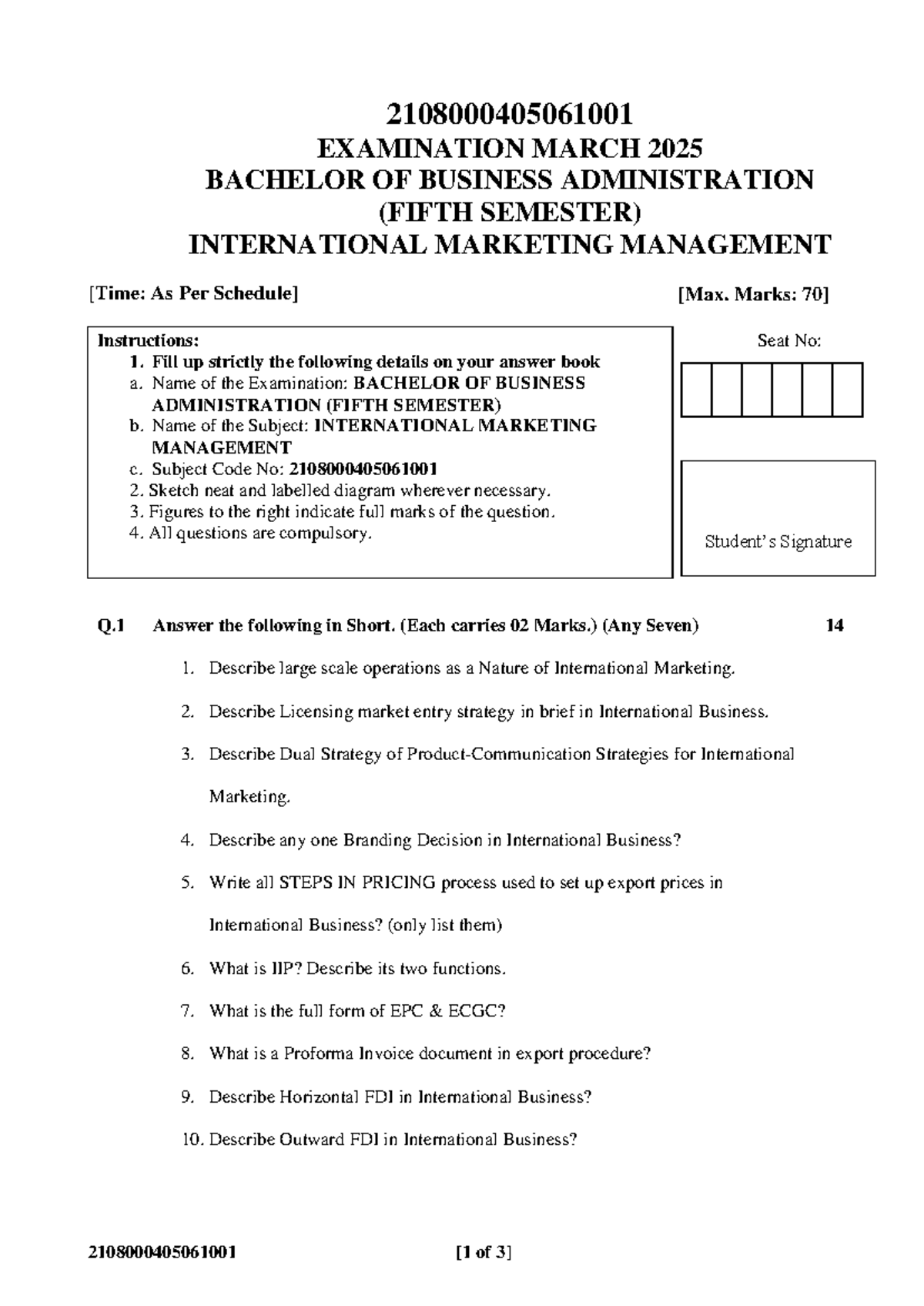 BBA 5th Sem Exam: International Marketing Management March 2025 - Studocu