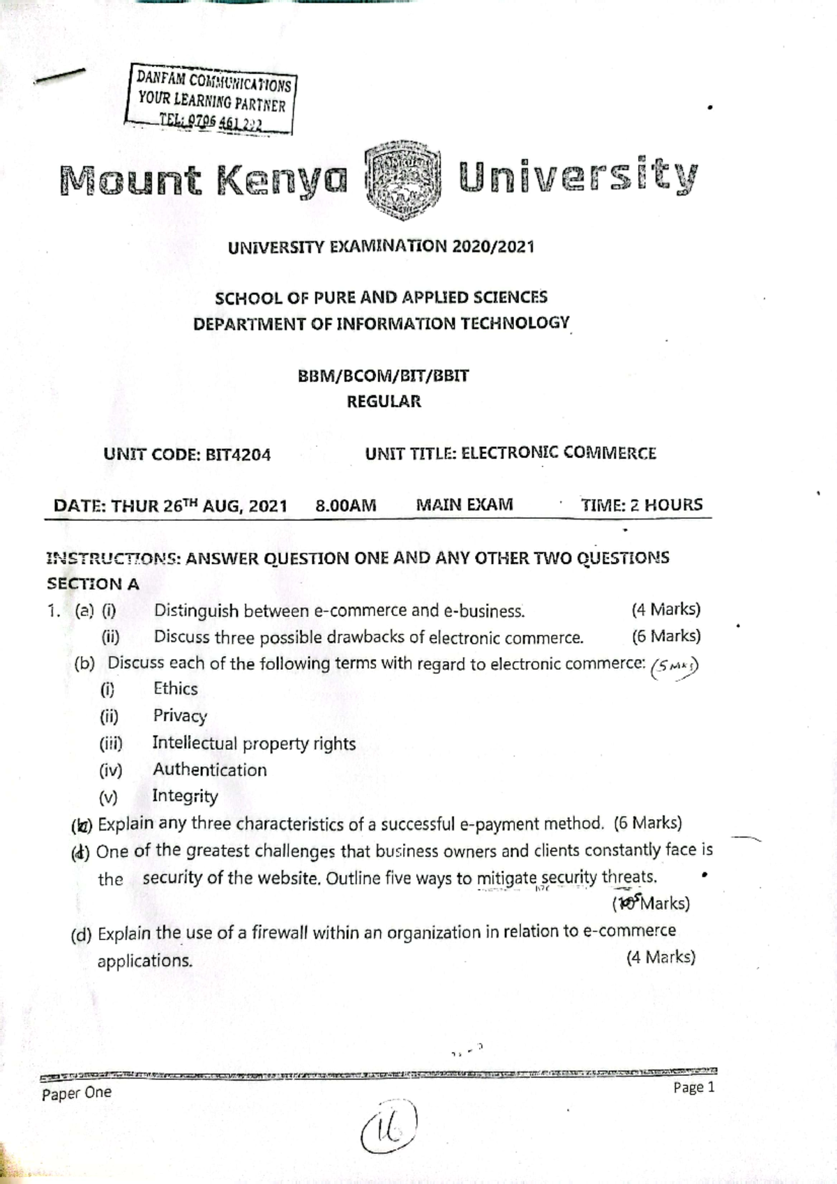 E-commerce Past Papers Compilation for Exam Preparation - Studocu