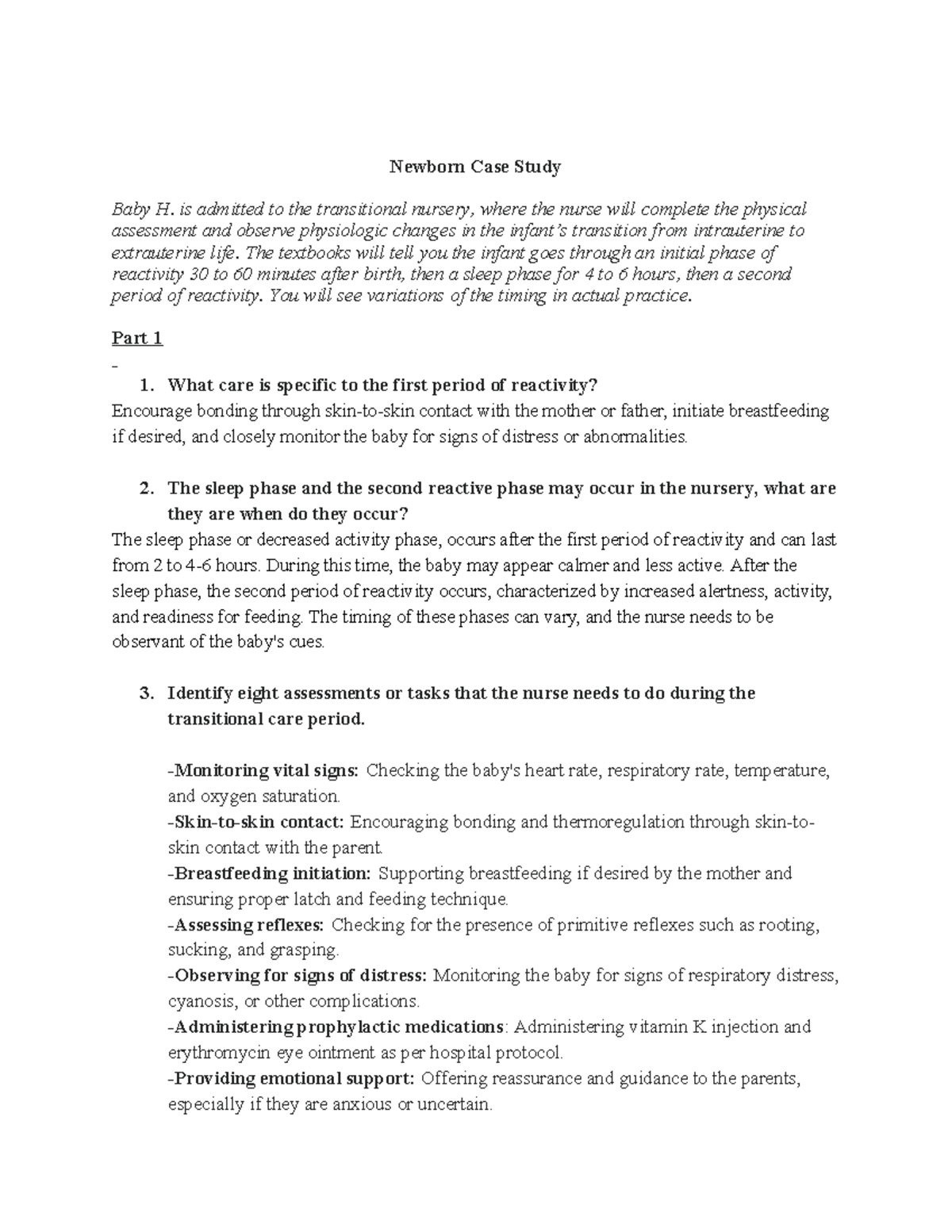 Newborn Case Study #2: Transitional Care Insights and Assessments - Studocu