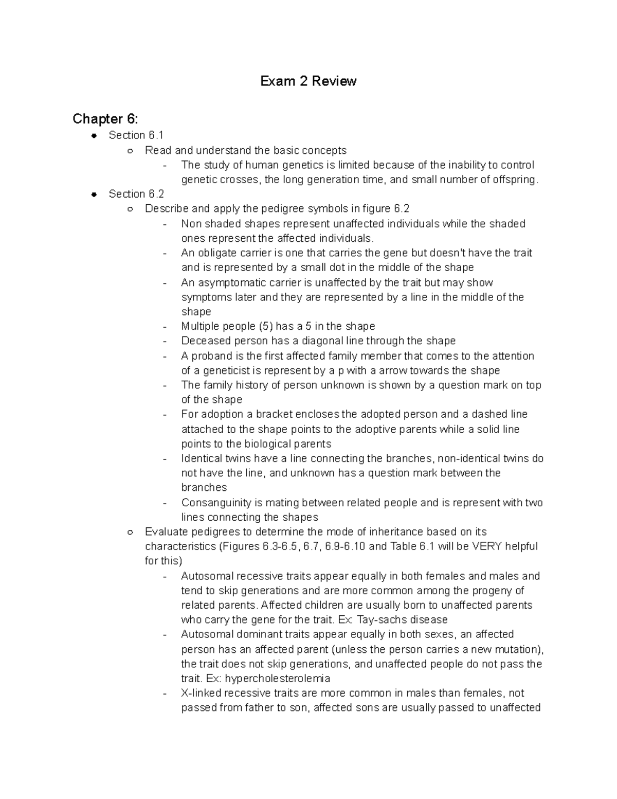 Genetics Exam 2 - Exam 2 learning objectives - Exam 2 Review Chapter 6 ...