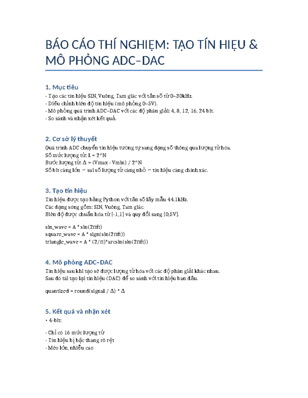 BÁO CÁO THÍ NGHIỆM ADC DAC: TẠO TÍN HIỆU MÔ PHỎNG - Studocu