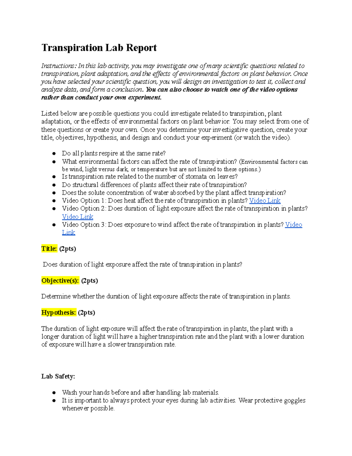 Copy of APBio 207 transpiration lab report - Transpiration Lab Report ...