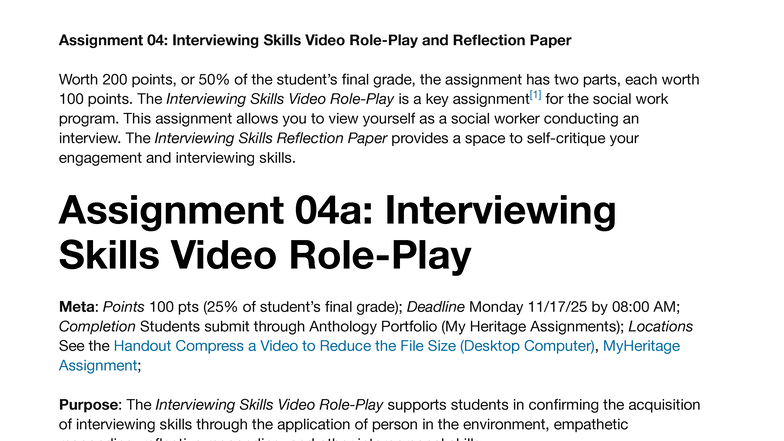 Assignment 04a: Interviewing Skills Video Role Play Guide - Studocu