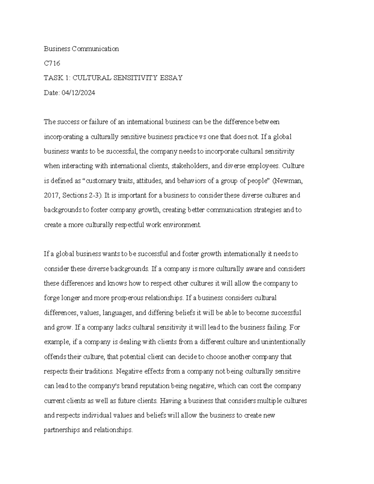 C716.Task 1 - Task 1 assessment paper. - Business Communication C TASK ...