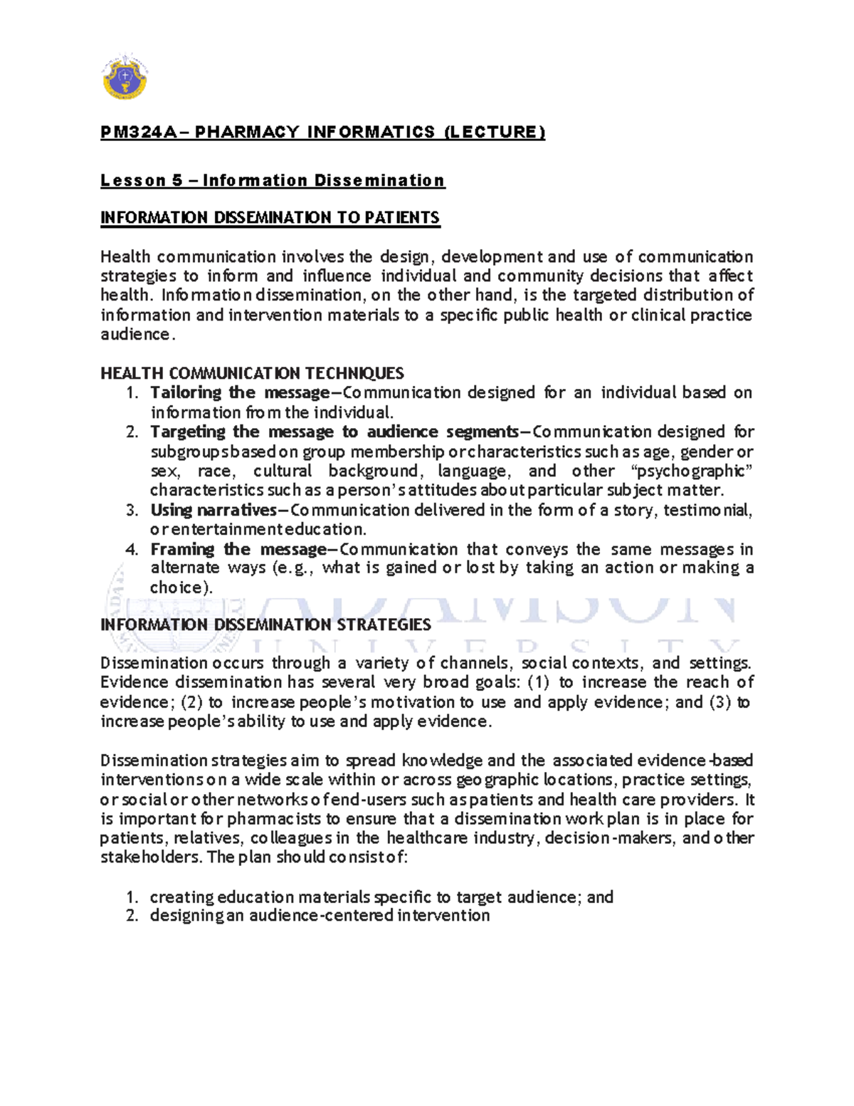 Lesson 5 - Strategies for Effective Health Information Dissemination ...