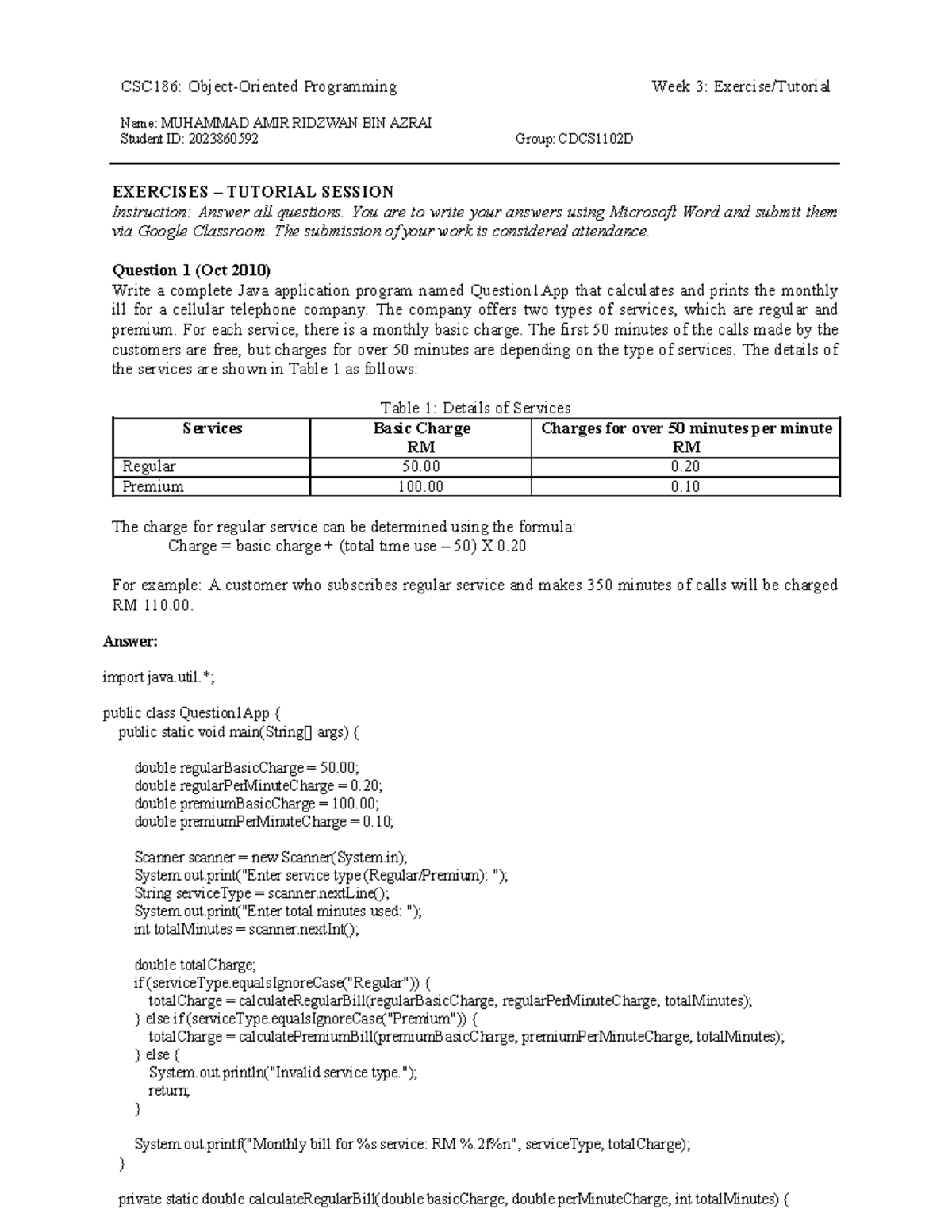 CSC186: Week 3 Exercise 3 - Java Programming Solutions - Studocu