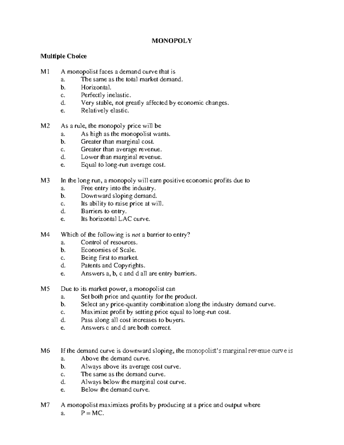 Monopoly and Monopolistic Competition - Study Guide for M1-M18 - Studocu