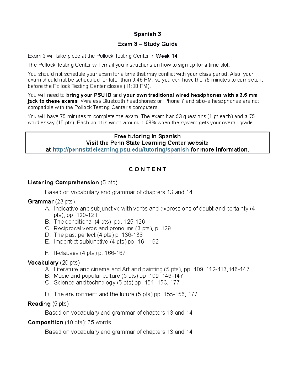 SPAN 3 SP22 Exam 3 Study Guide (Without Answers) - Studocu