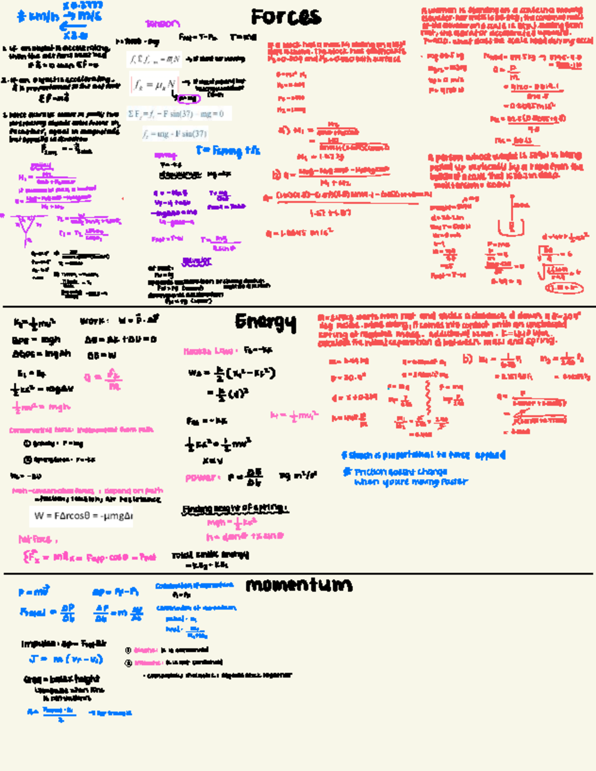 Physics Formula Sheet 2: Forces, Acceleration, and Momentum - Studocu