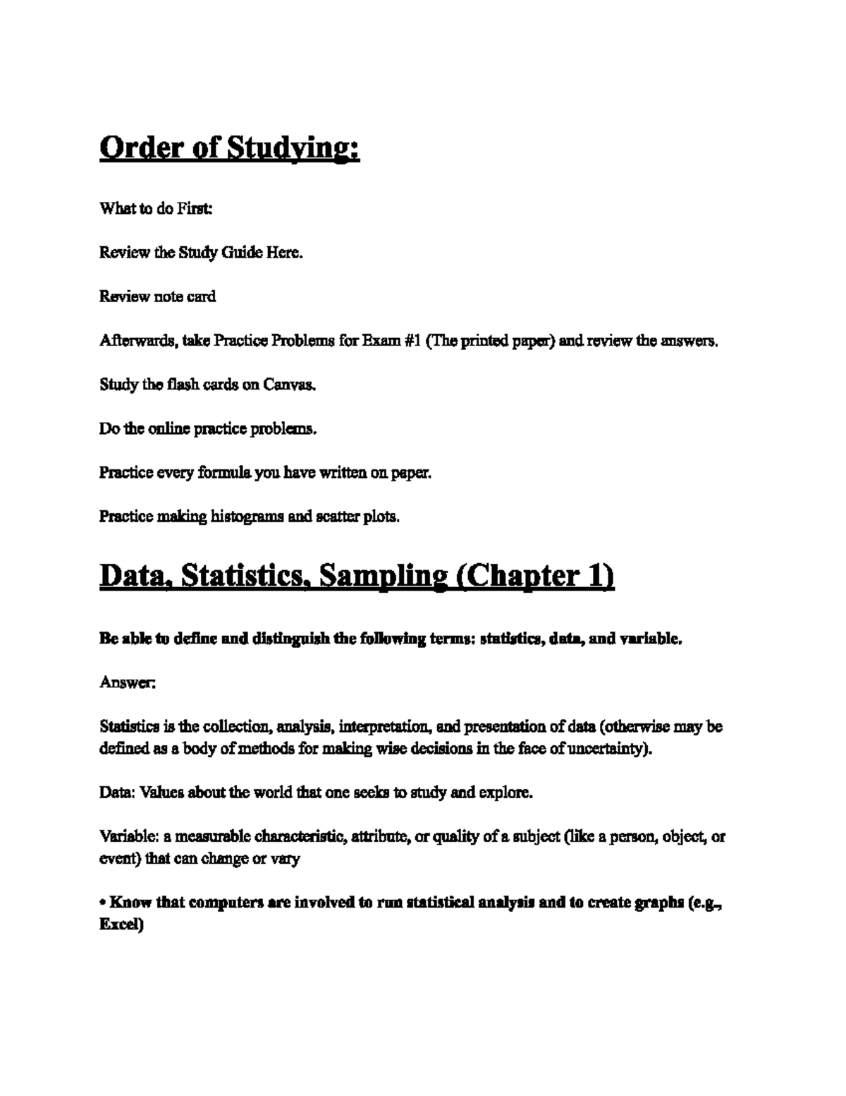 Statistics Study Guide: Key Concepts for Exam Prep (STAT 101) - Studocu