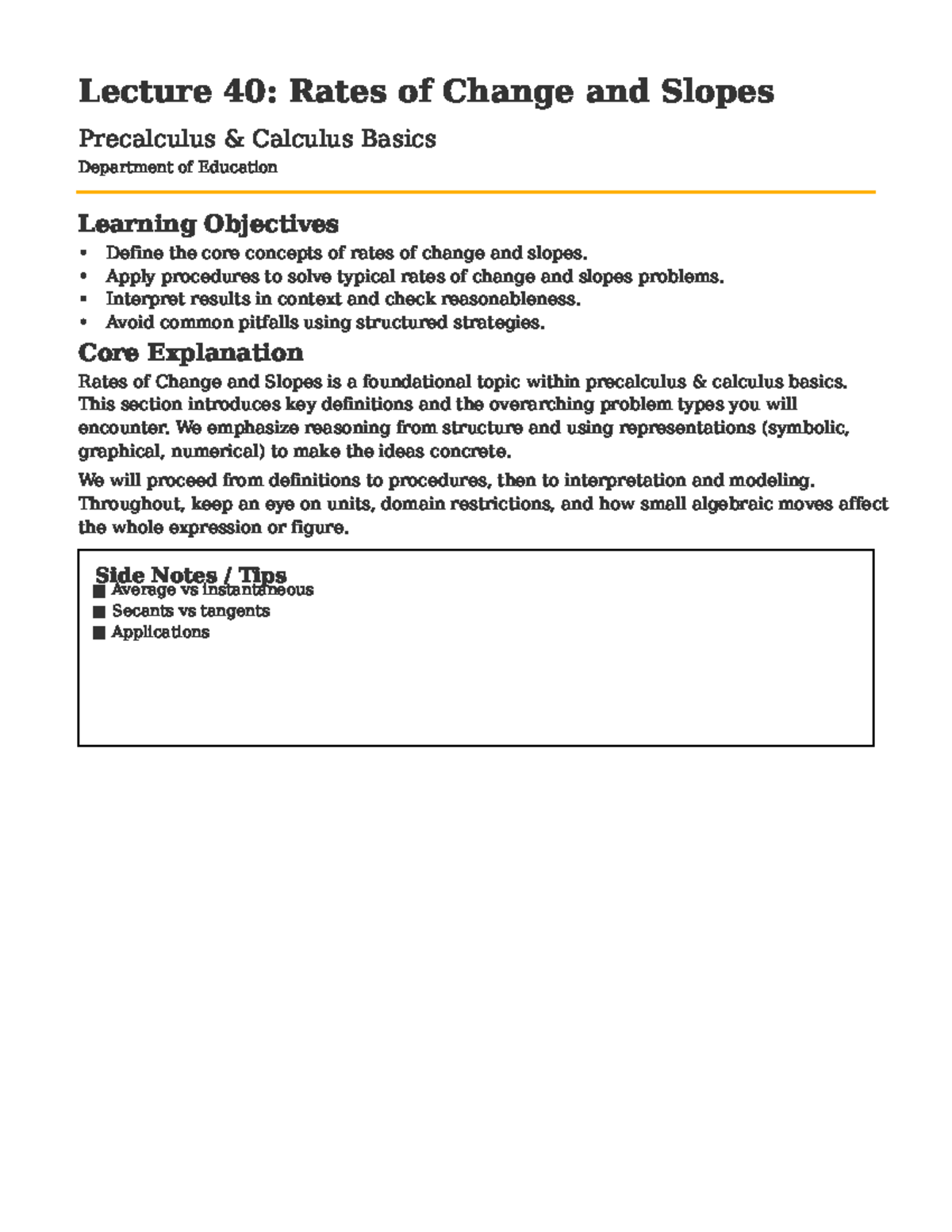 Lecture 40: Understanding Rates of Change & Slopes in Precalculus - Studocu