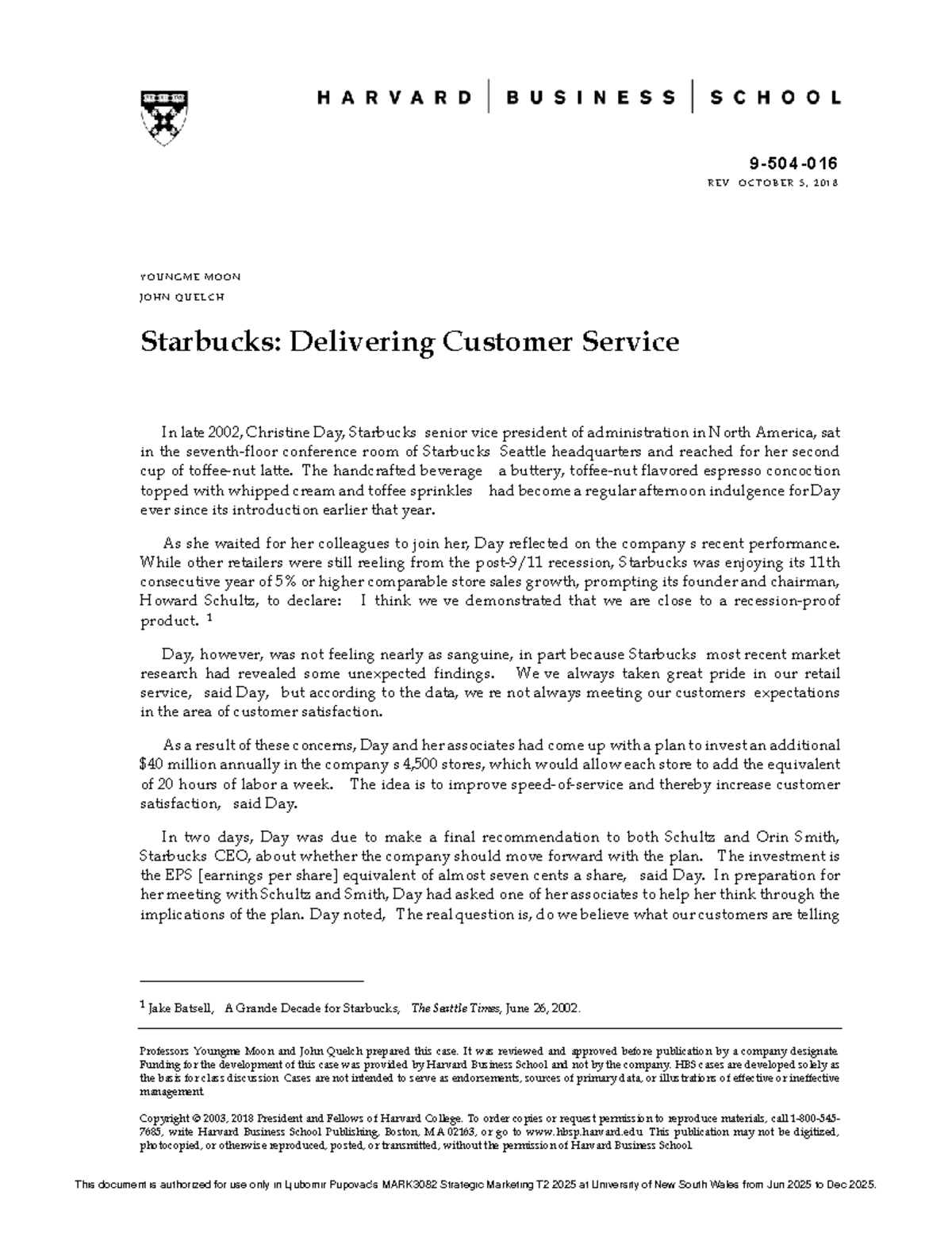 MARK3082 Case Study: Starbucks' Customer Service Strategy Analysis ...