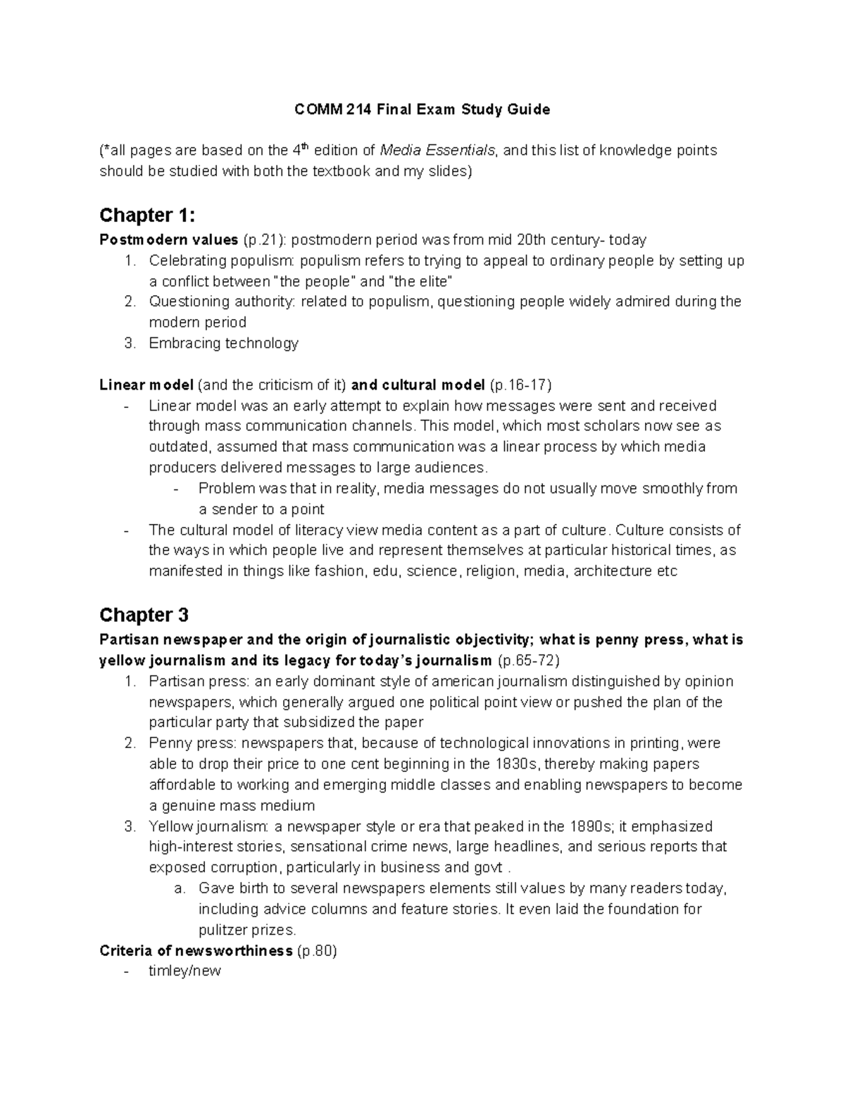 COMM214 Final Exam Study Guide - COMM 214 Final Exam Study Guide (*all ...