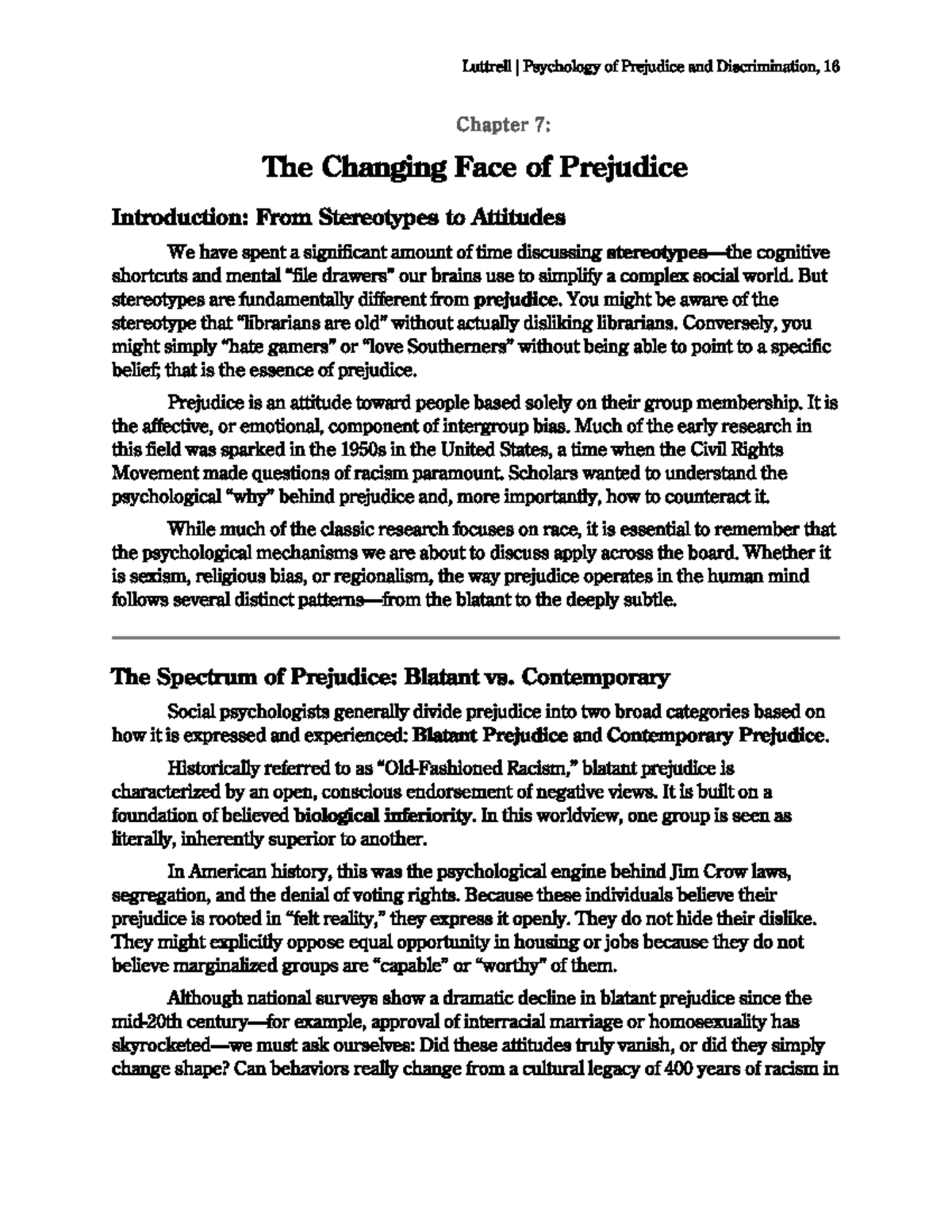 Luttrell PSY 101 Lecture Notes: Types of Prejudice and Bias - Studocu
