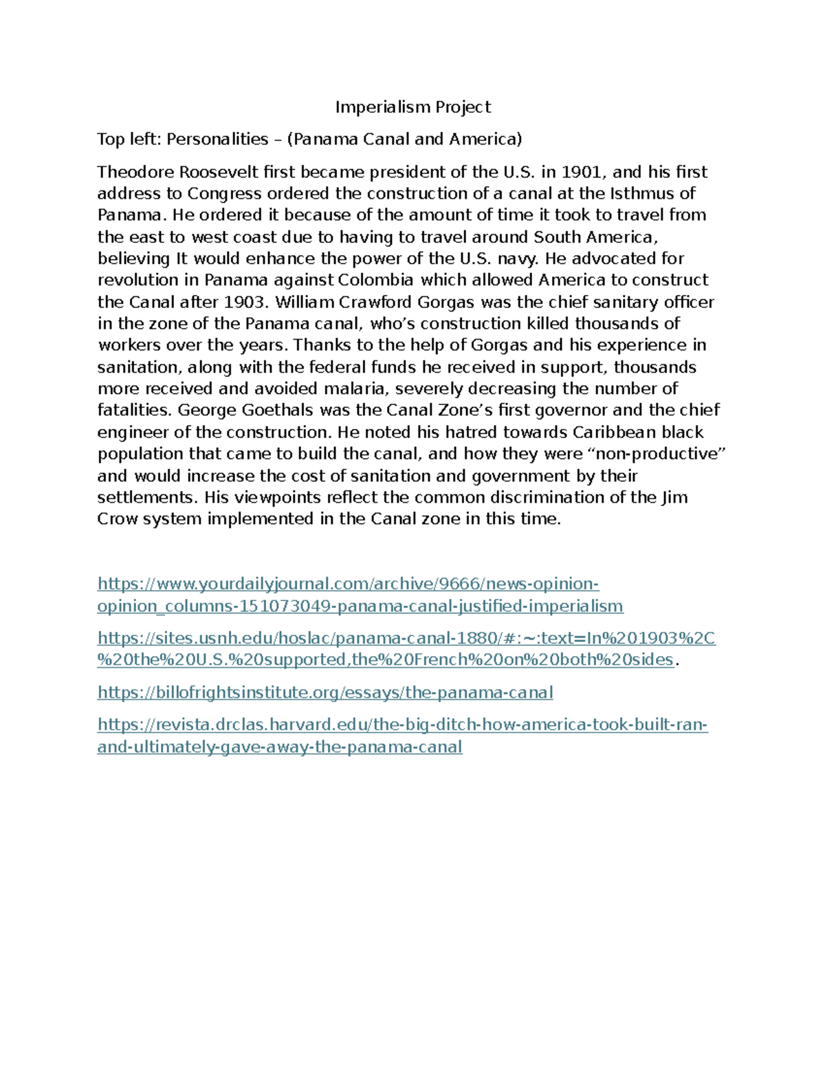 Imperialism Project: Panama Canal & Key Figures (HIST 101) - Studocu
